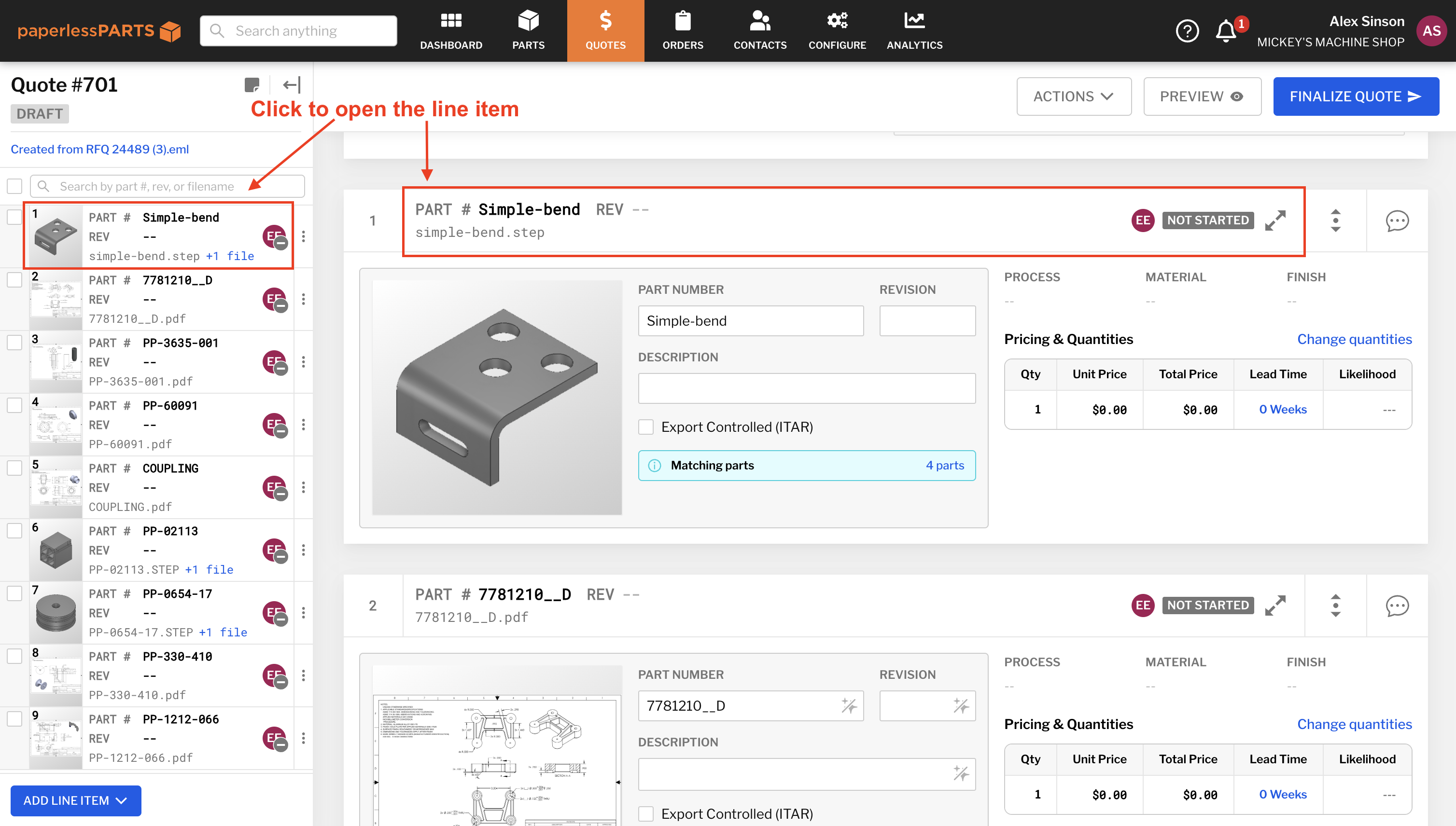 Setting up line items